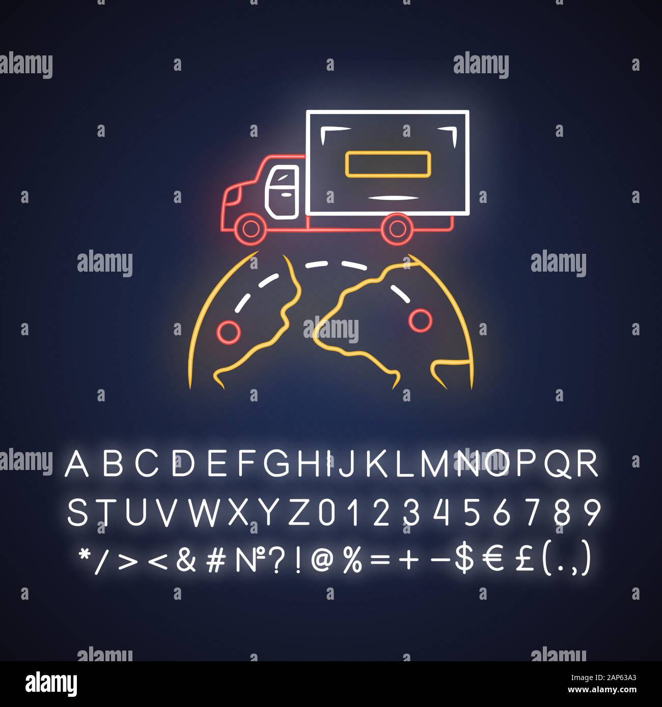 International delivery neon light icon. Goods import and export ...