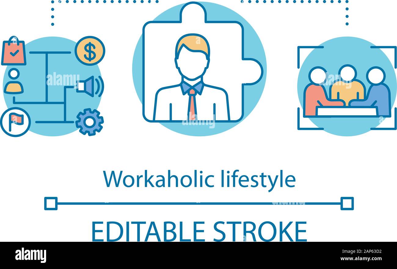 Workaholic lifestyle concept icon. Work addiction idea thin line ...
