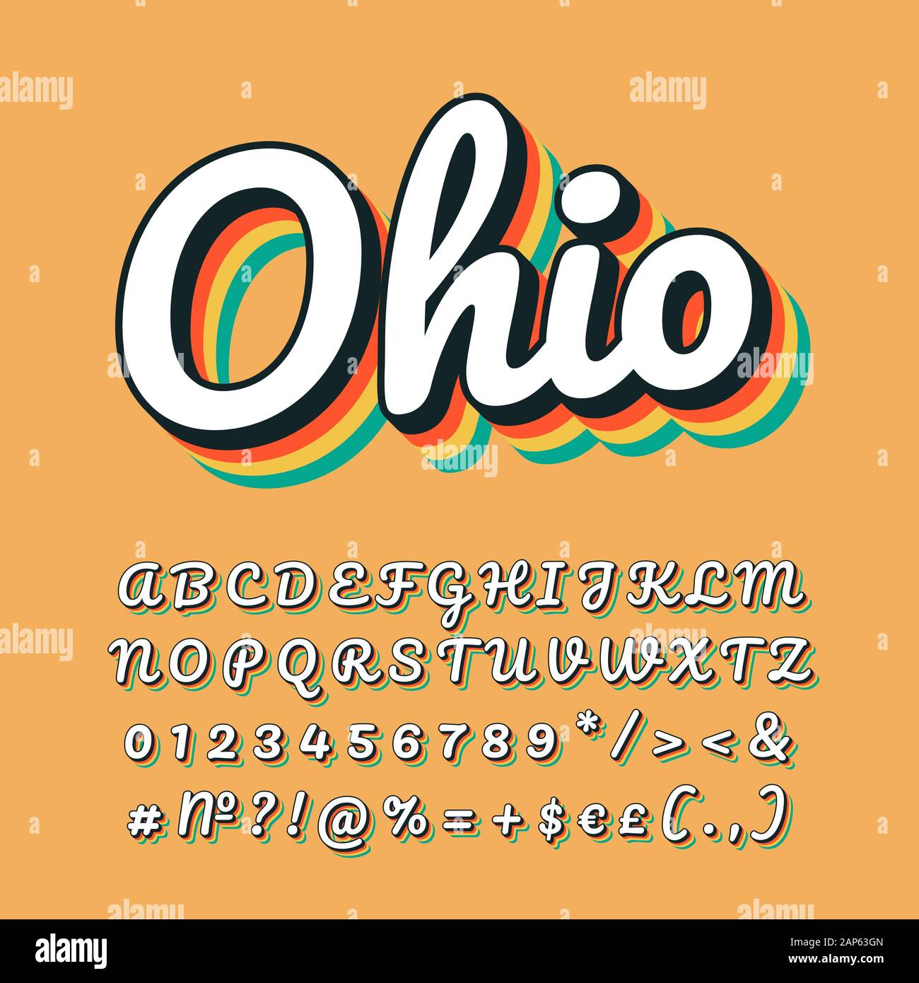 Ohio vintage 3d vector lettering. Retro bold font, italic typeface with ...