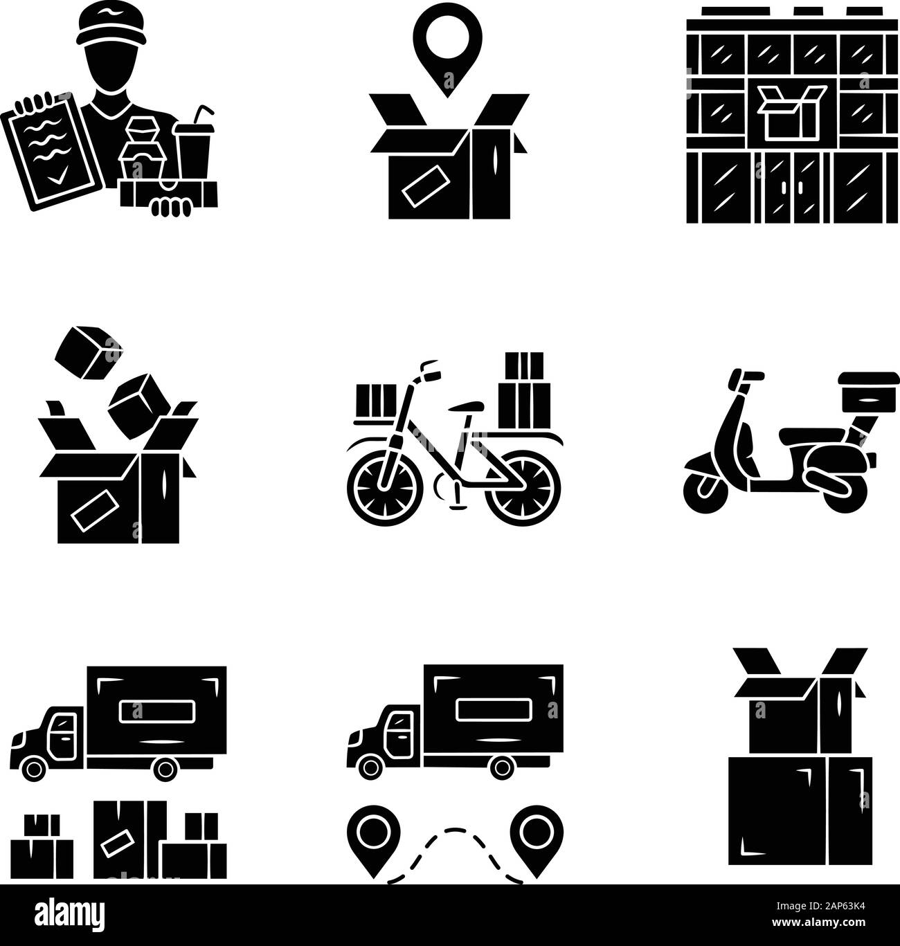 Delivery Glyph Icons Set Parcel Tracking Post Office Cardboard Box