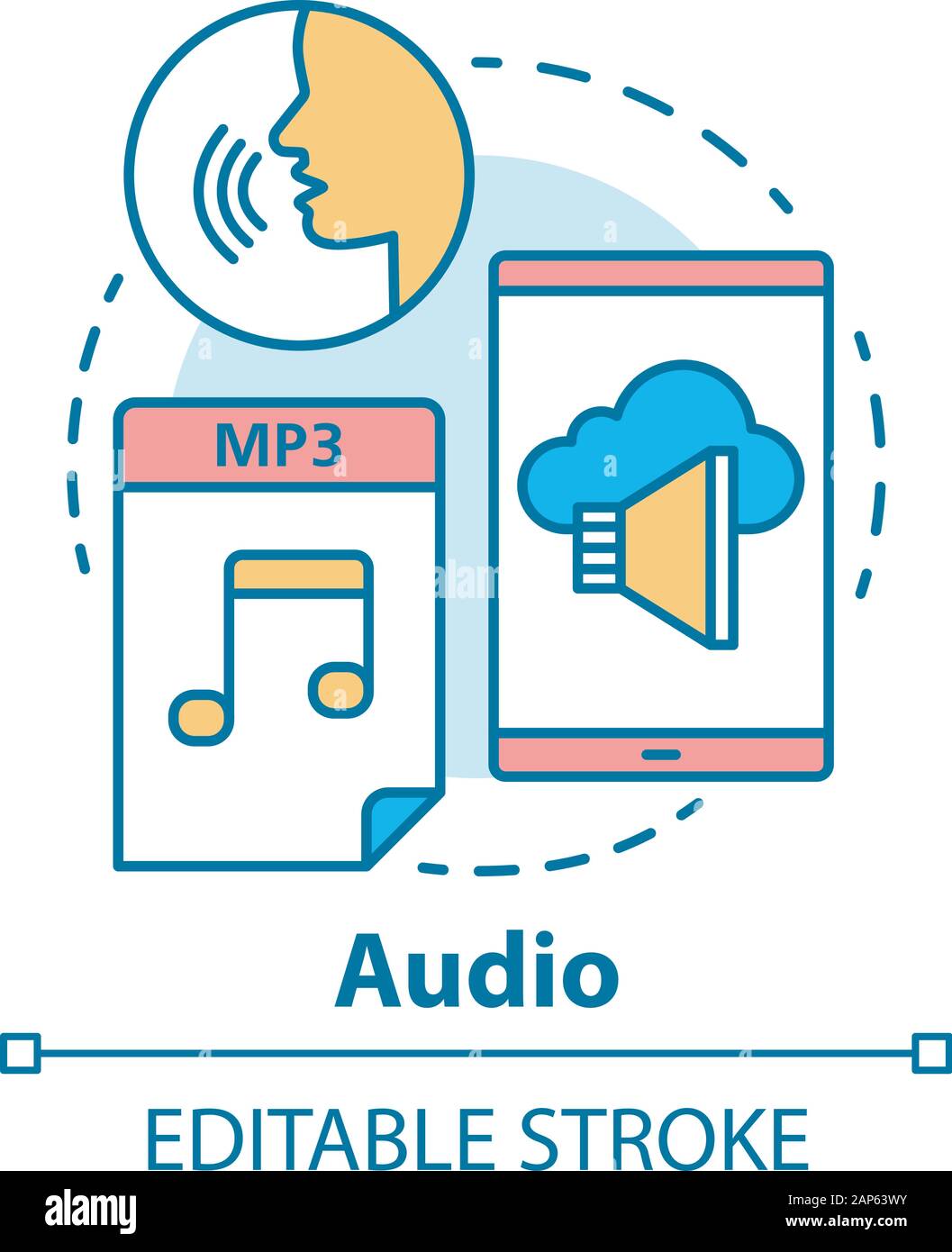 Audio concept icon. Listening & hearing information idea thin line ...