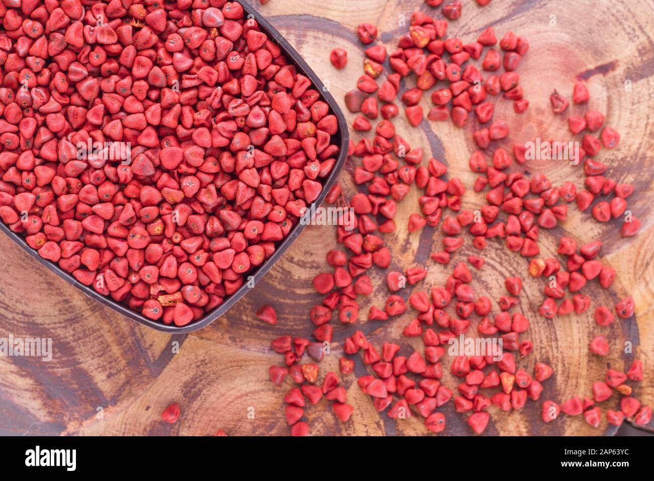 Seeds of achiote, originating from central america and parts of south ...