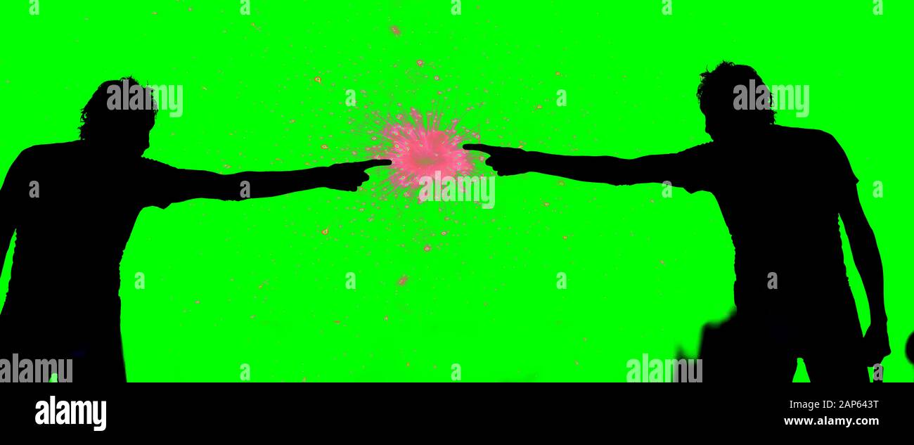 duel between two men. silhouettes on a green background Stock Photo - Alamy