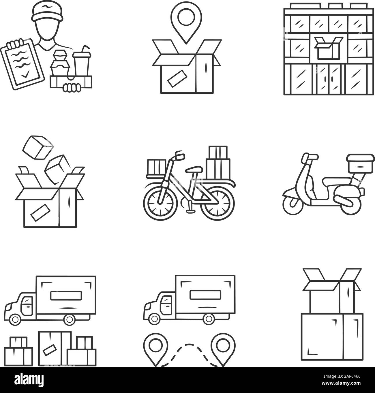 Delivery Linear Icons Set Parcel Tracking Post Office Cardboard Box
