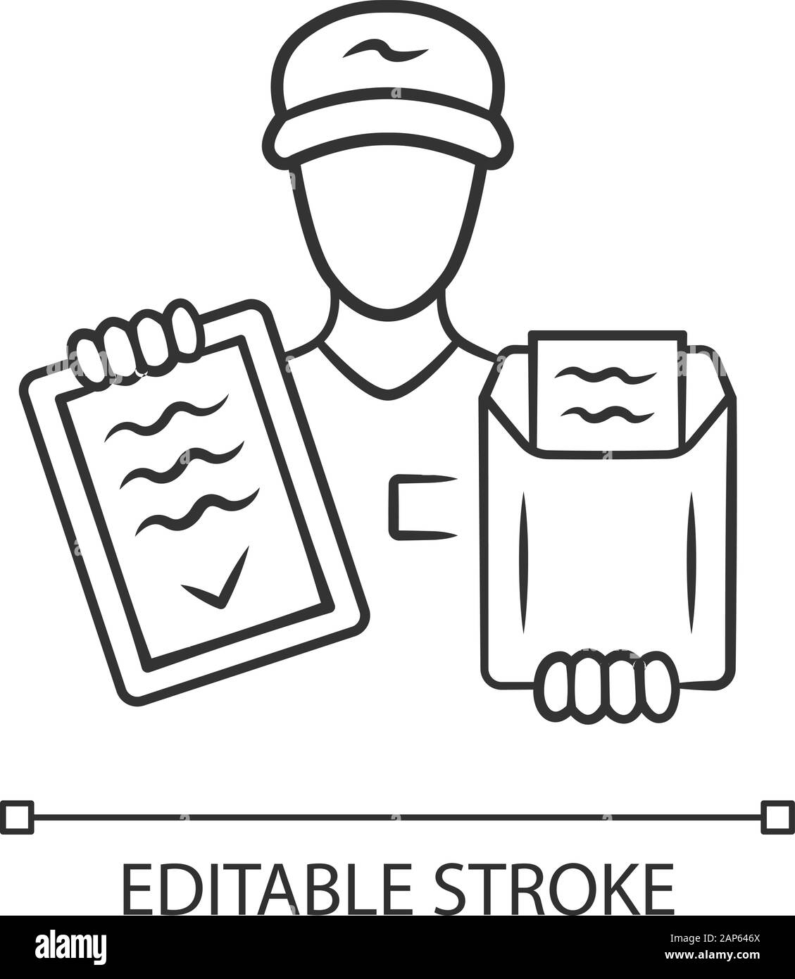 Document delivery linear icon. Express courier service. Postman ...