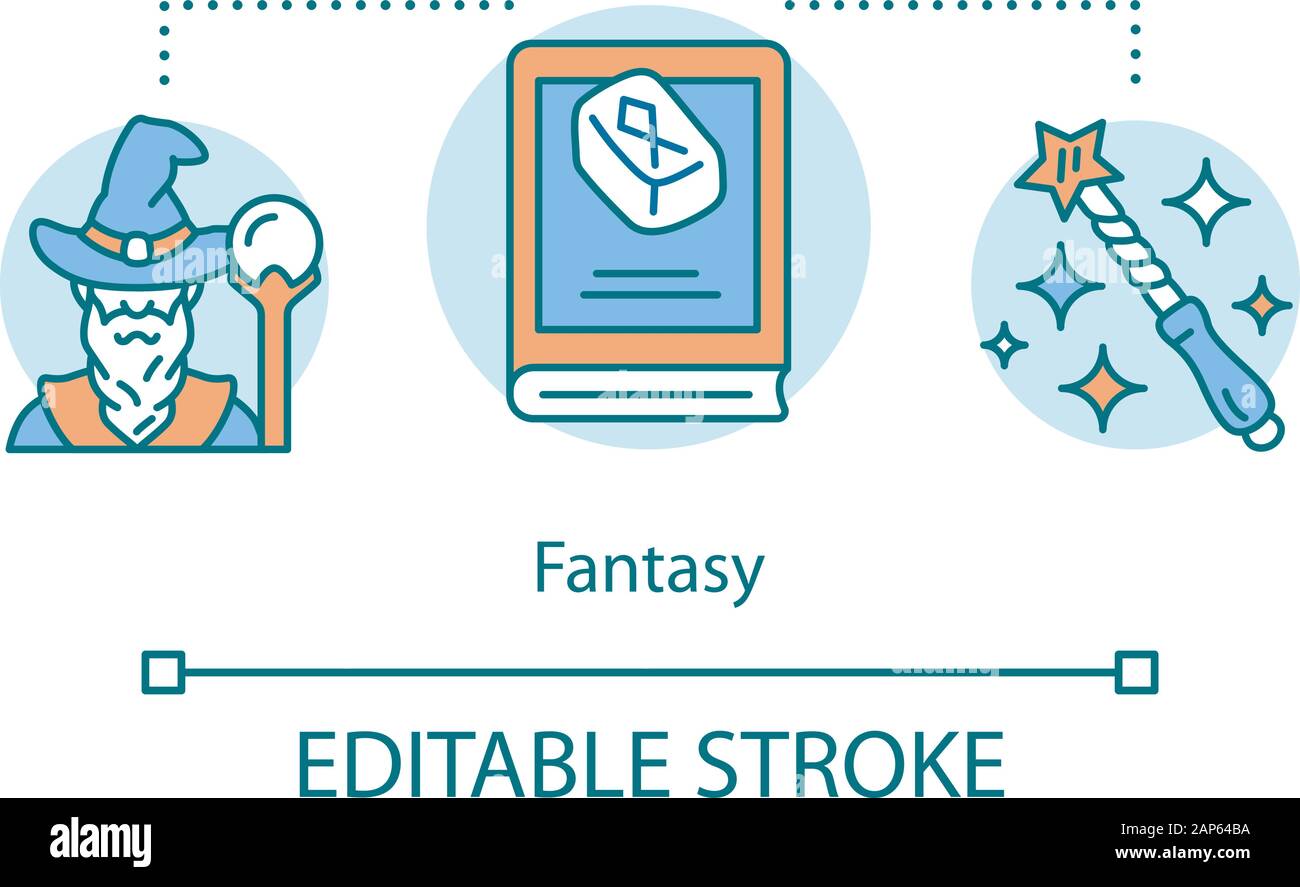 Fantasy books concept icon. Fantastic literature idea thin line ...