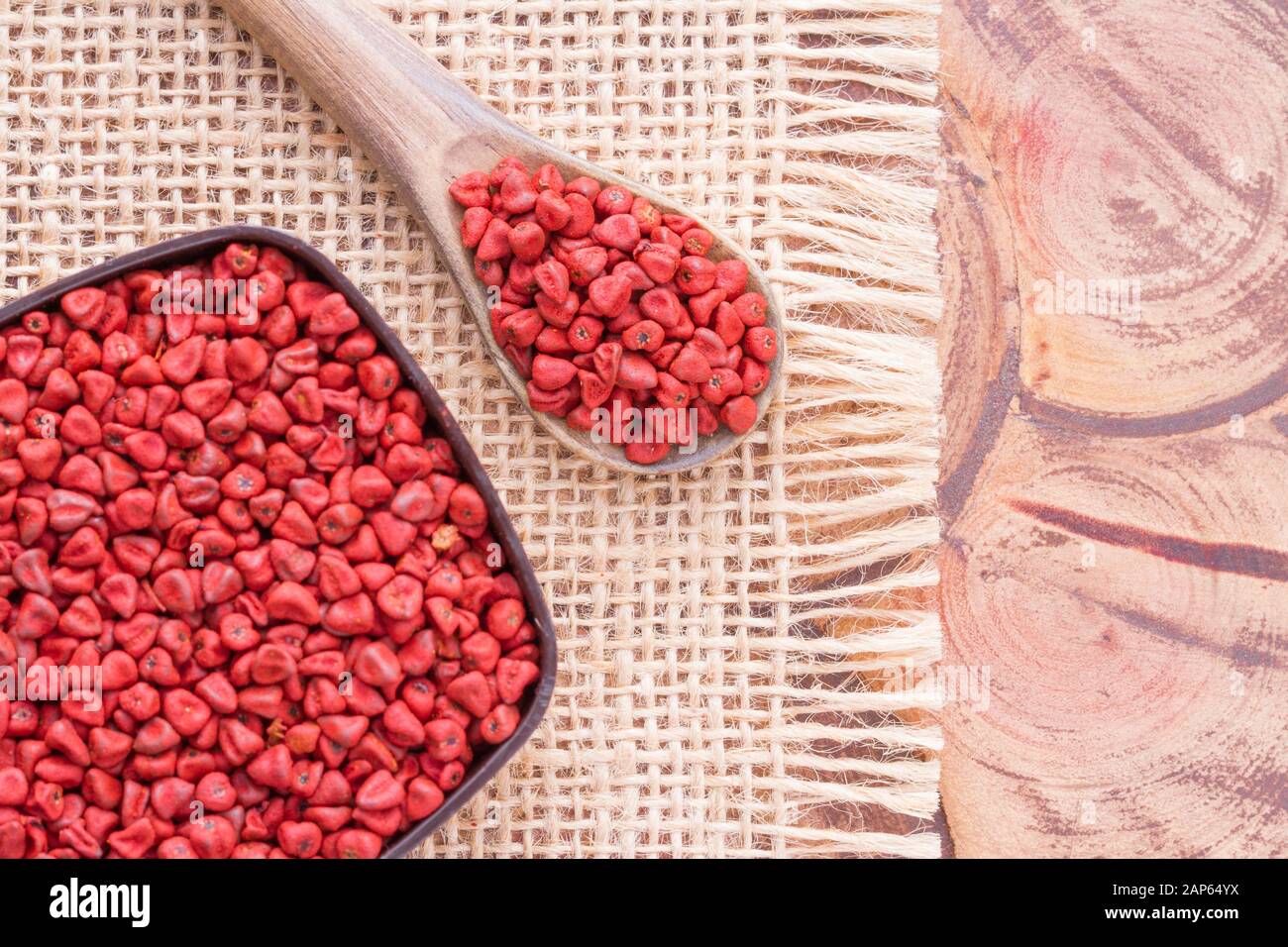 Seeds of achiote, originating from central america and parts of south ...