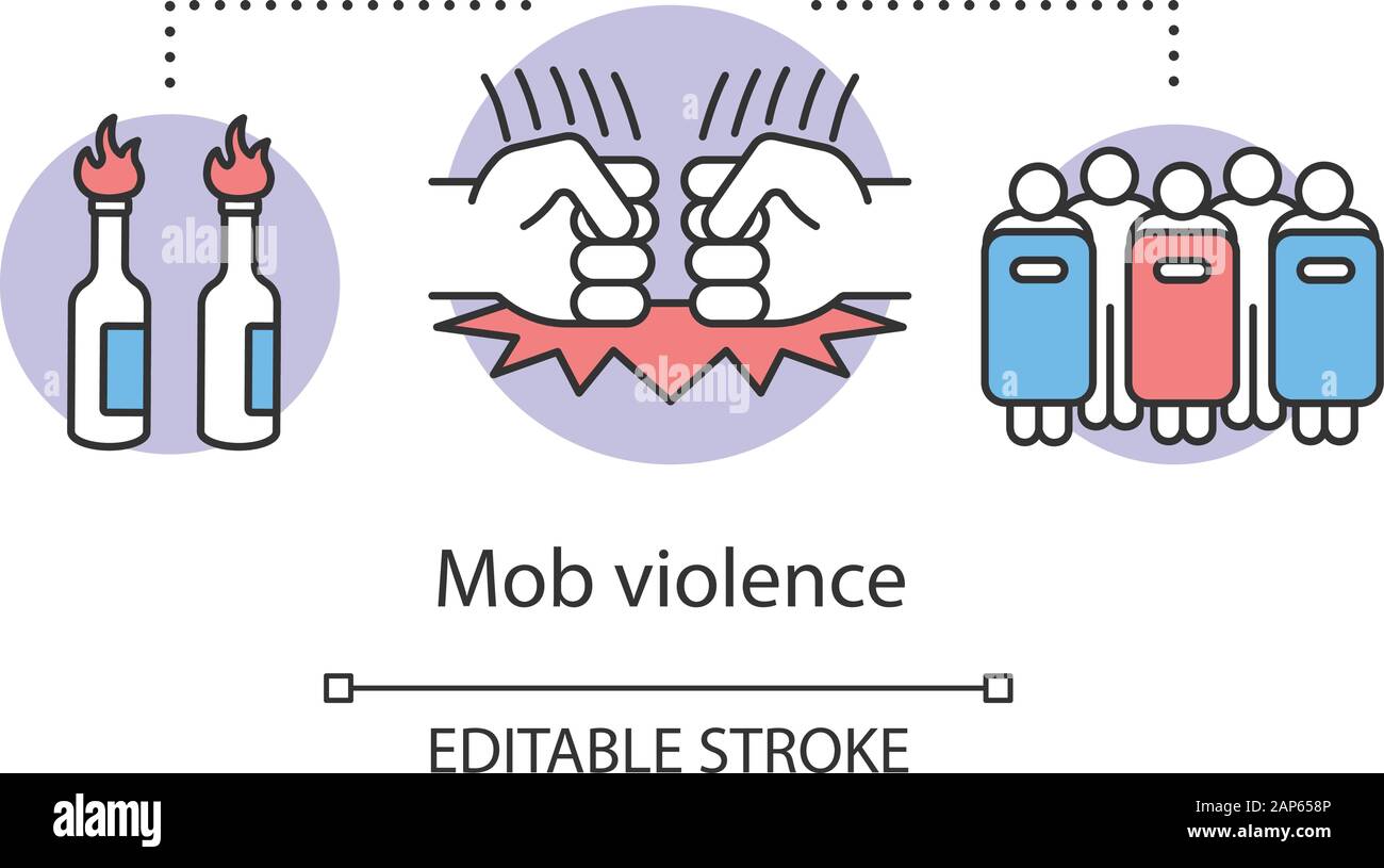 Mob violence concept icon. Civil unrest, vandalism, rebelion control ...