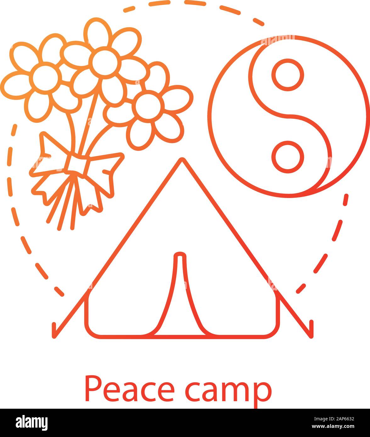 Peace camp concept icon. Anti war protest, hippie movement, pacifism ...