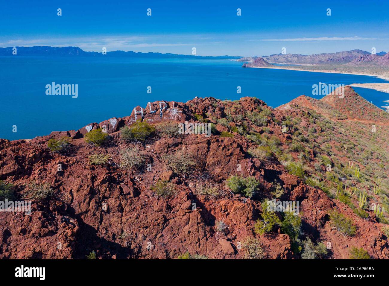 Vista aerea de Kino o bahía de Kino, Sonora, Mex en el golfo de ...