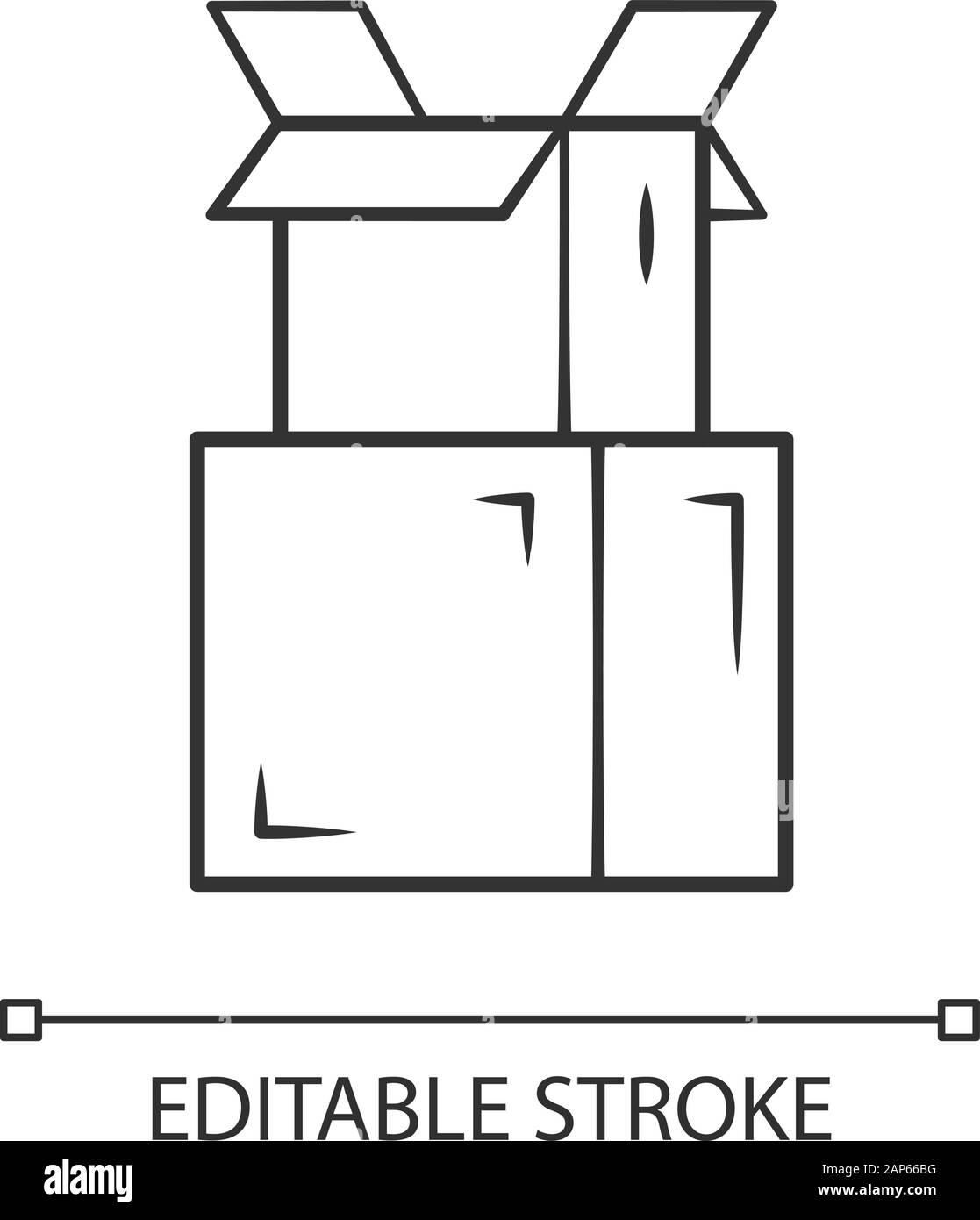 Cardboard boxes pile linear icon. Parcel packing. Empty open carton ...