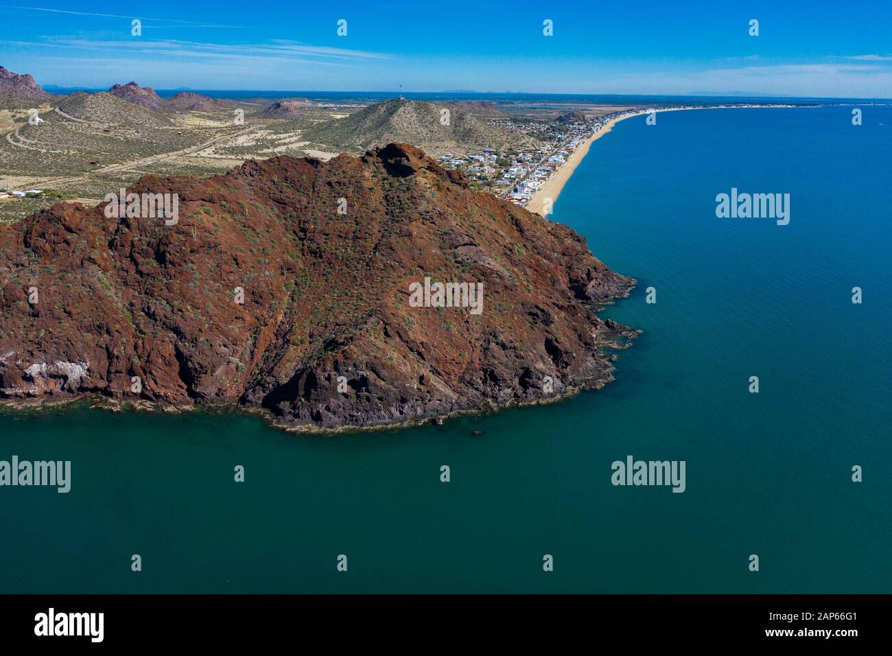 Vista aerea de Kino o bahía de Kino, Sonora, Mex en el golfo de ...