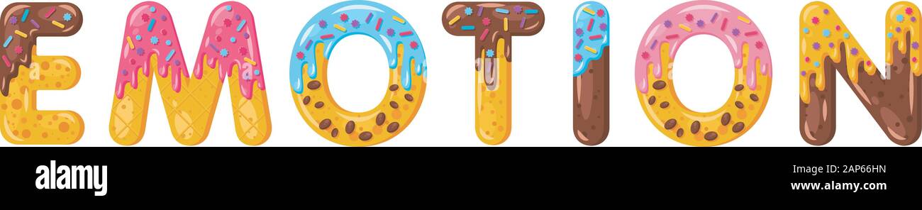 Emotion biscuit vector lettering. Glazed gingerbread inscription ...