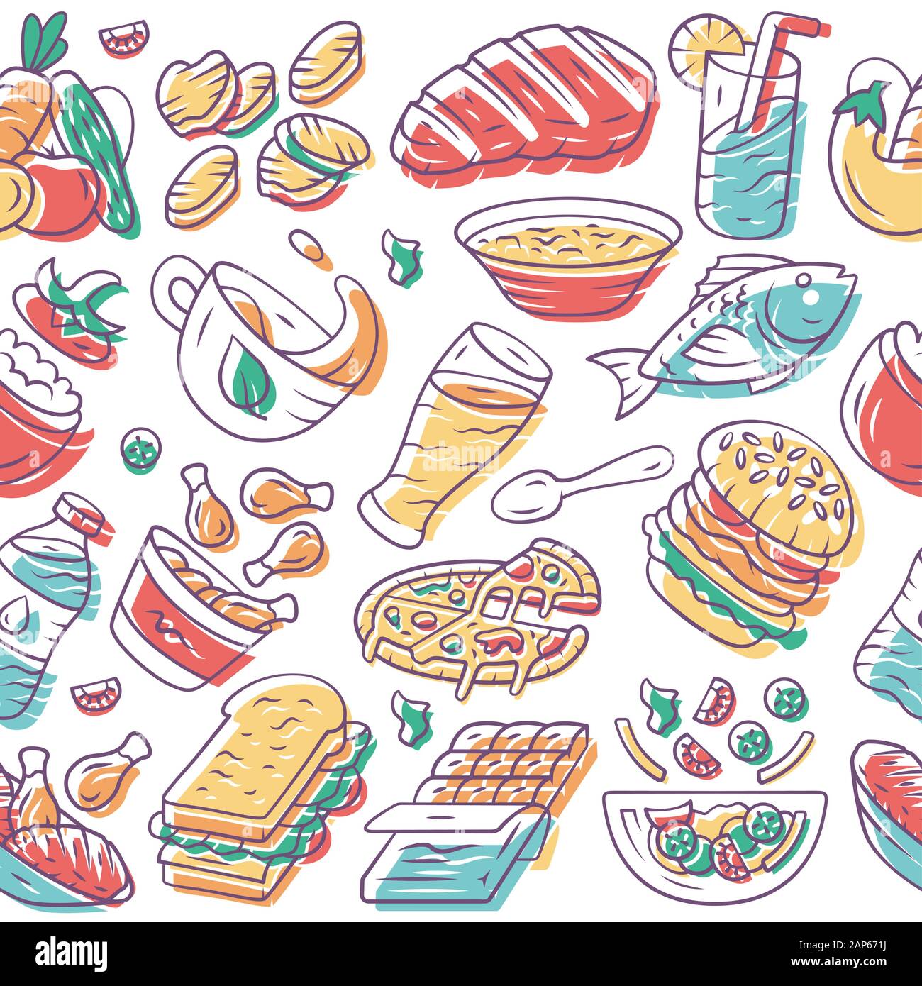 Food vector seamless pattern. Nutrition background. White texture, hand ...