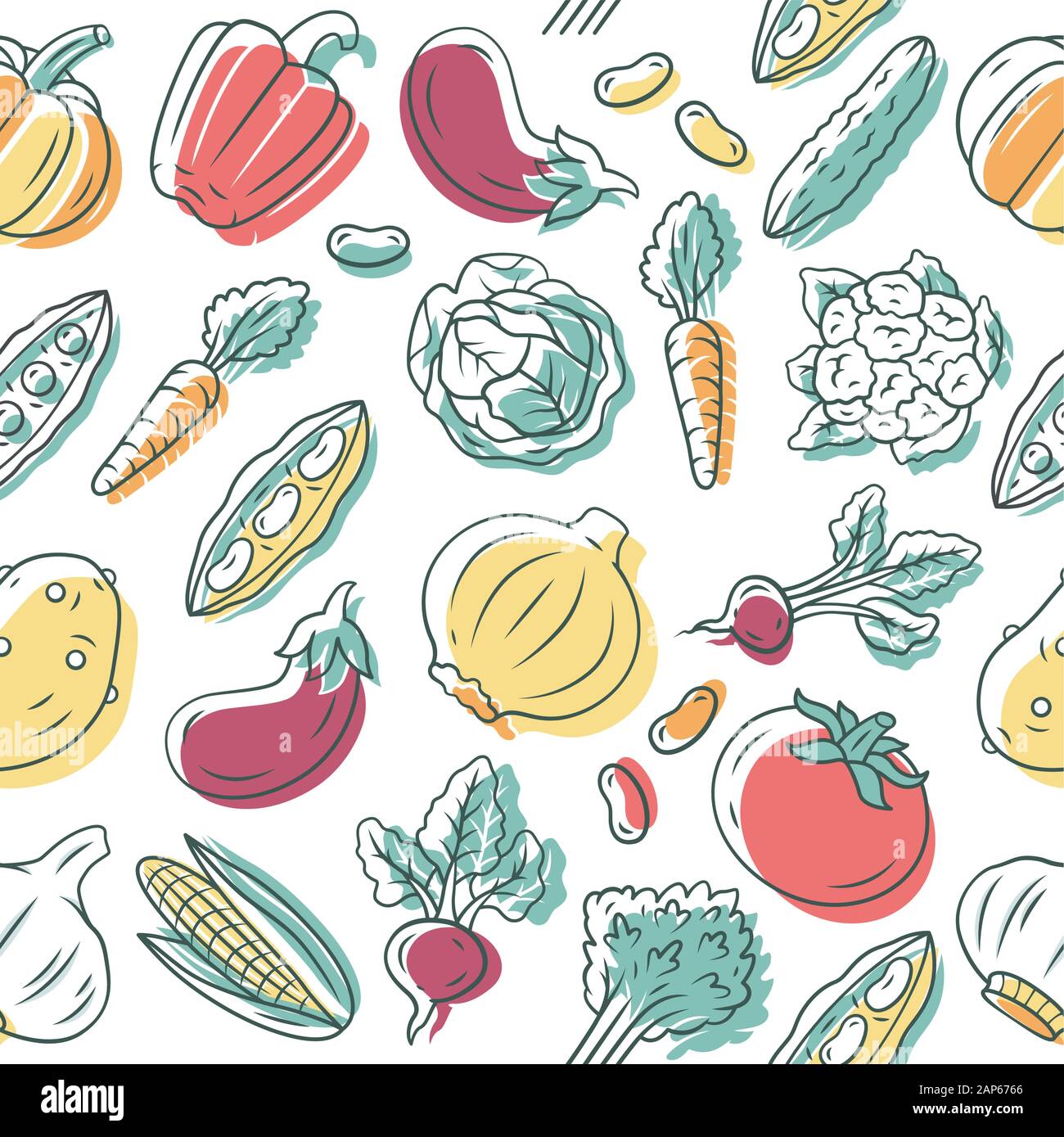 Vegetables vector seamless pattern. Veggies background. Healthy eating ...
