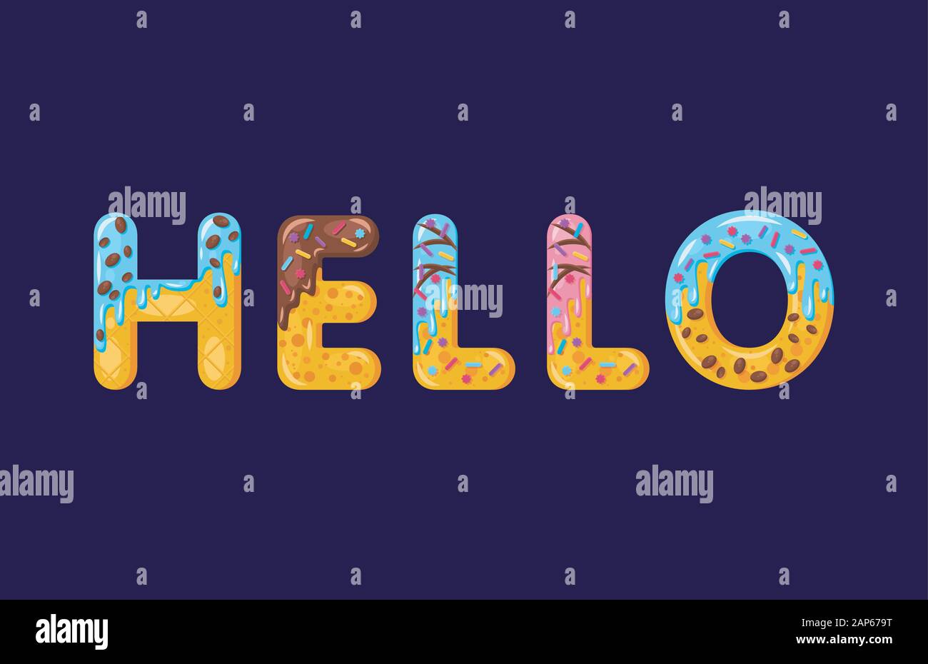 Hello biscuit vector lettering. Glazed gingerbread inscription ...