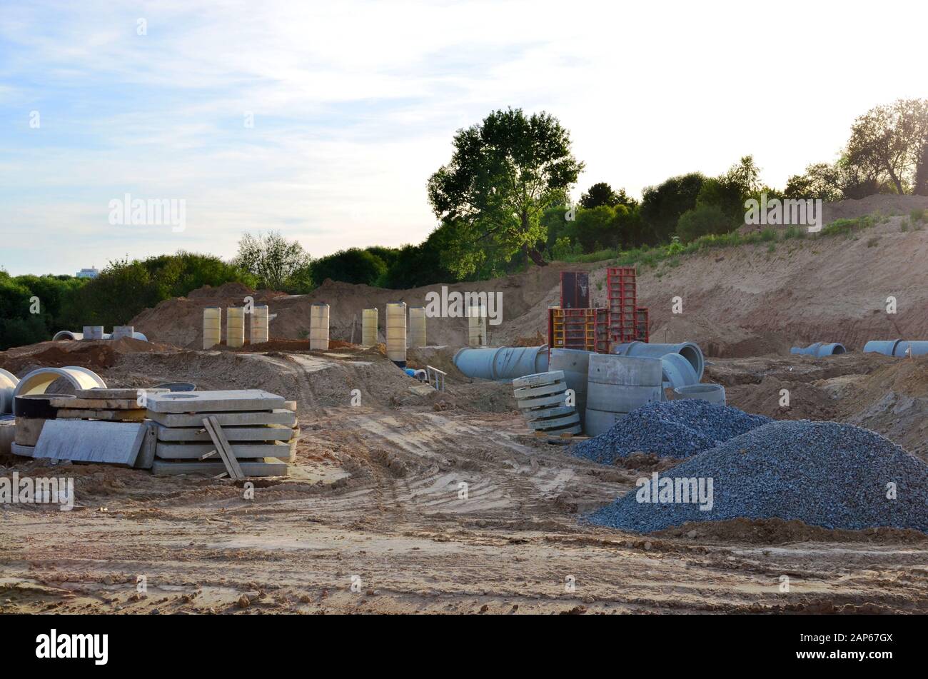 Laying or replacement of underground storm sewer pipes. Installation of ...