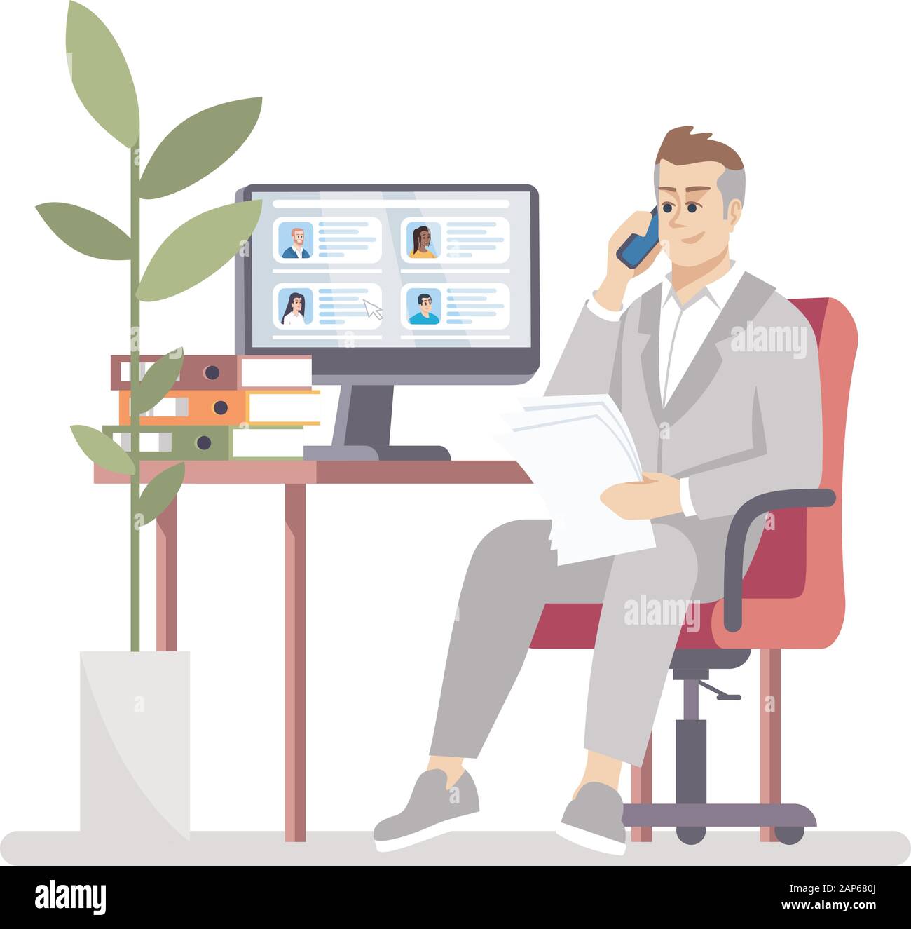 HR manager searching vacancy candidate flat vector illustration ...