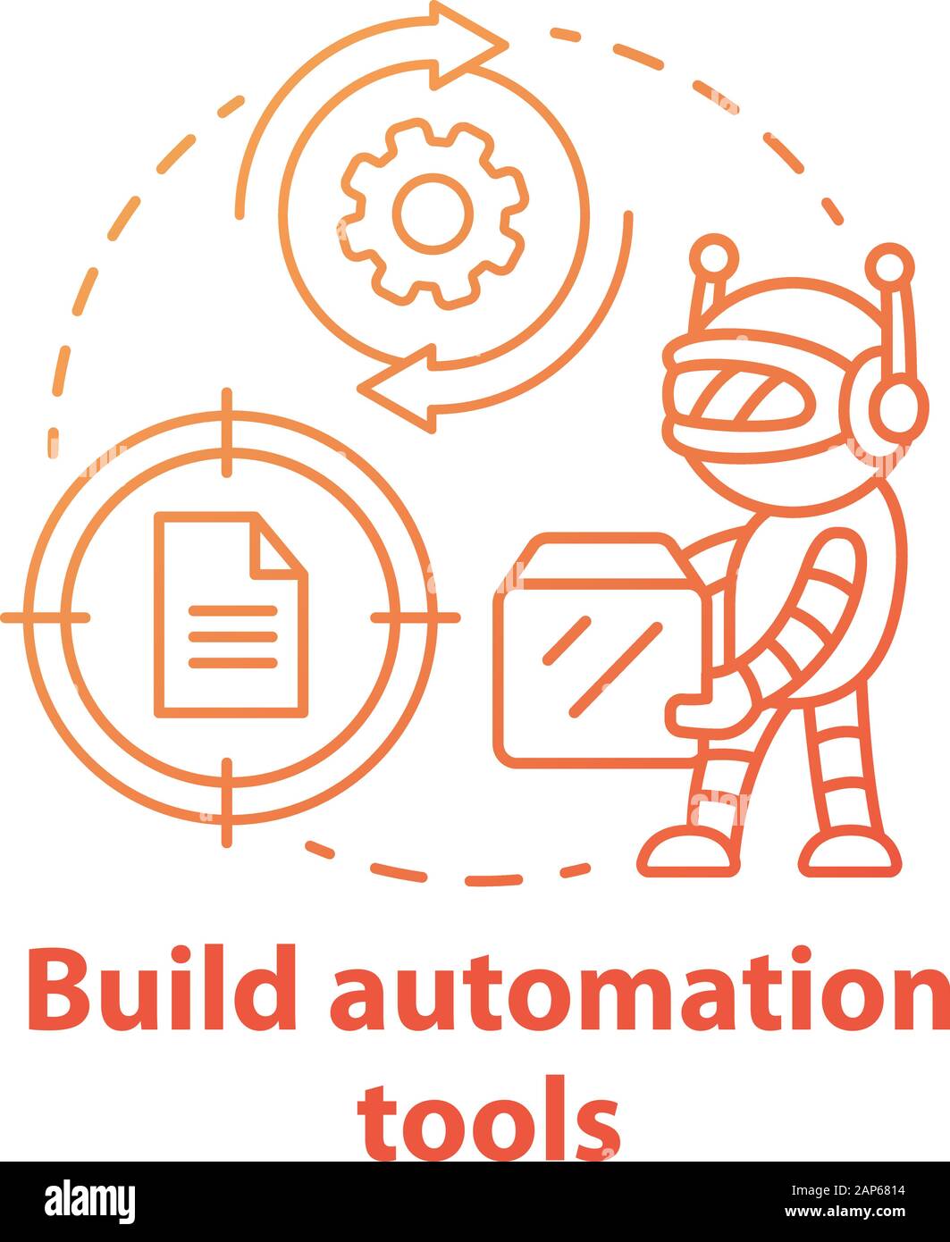 Build automation tools concept icon. Robot helper setup. Information ...