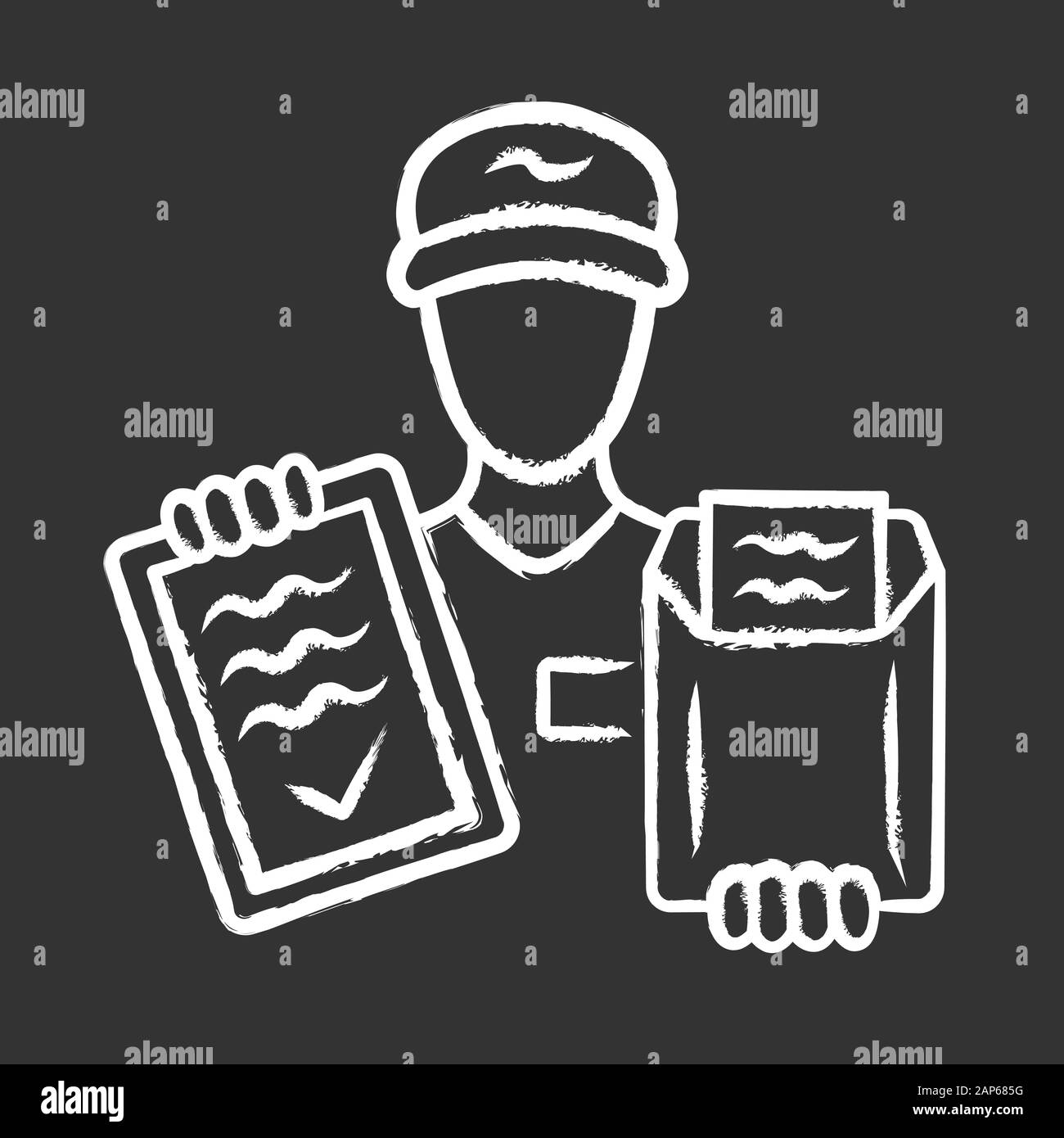 Document delivery chalk icon. Express courier service. Postman ...