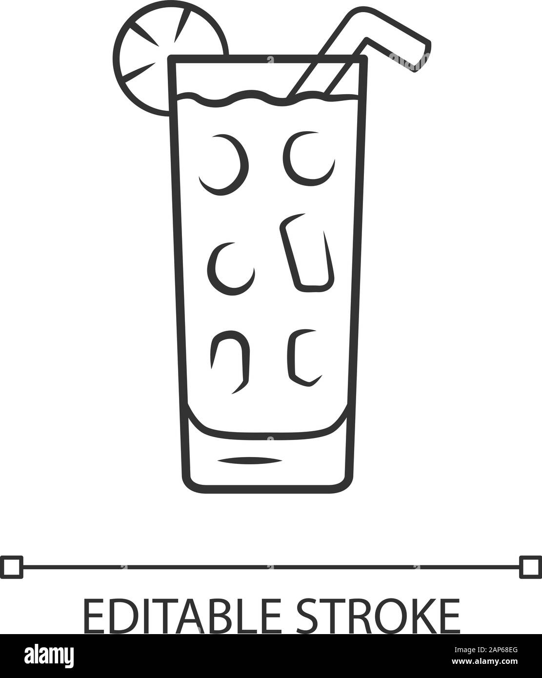 Cocktail in highball glass linear icon. Summer icy refreshing soft ...