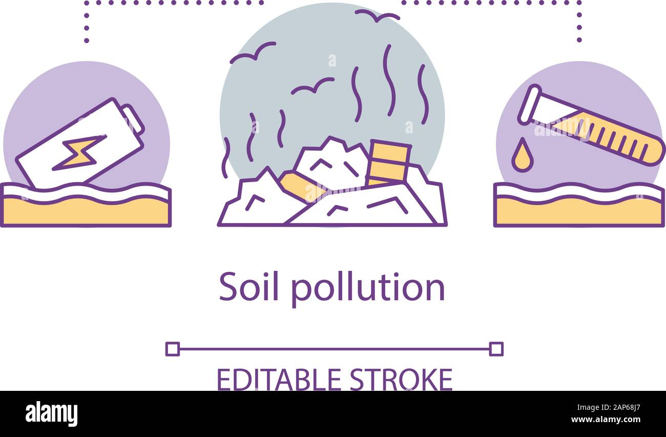 Soil pollution concept icon. Land degradation. Uncontrolled landfill ...