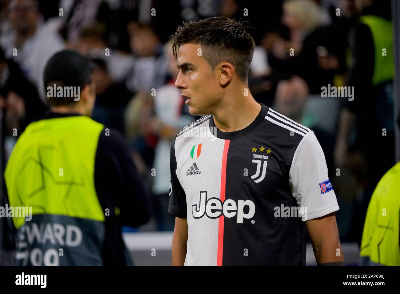 Turin - Oct 22, 2019: Paulo Dybala 10 portrait. Juventus - Lokomotiv ...