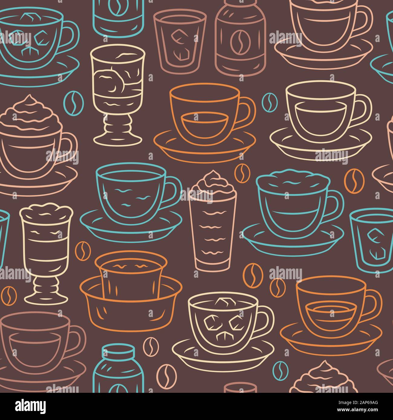 Coffee vector seamless pattern. Drinks background. Brown texture, hand ...