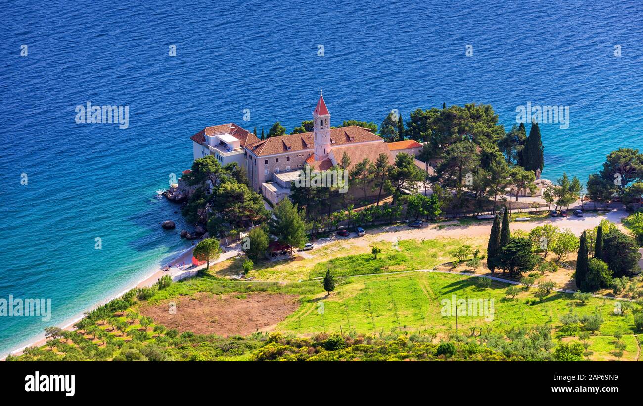 View of beautiful bay with beach and Dominican monastery in Bol town ...
