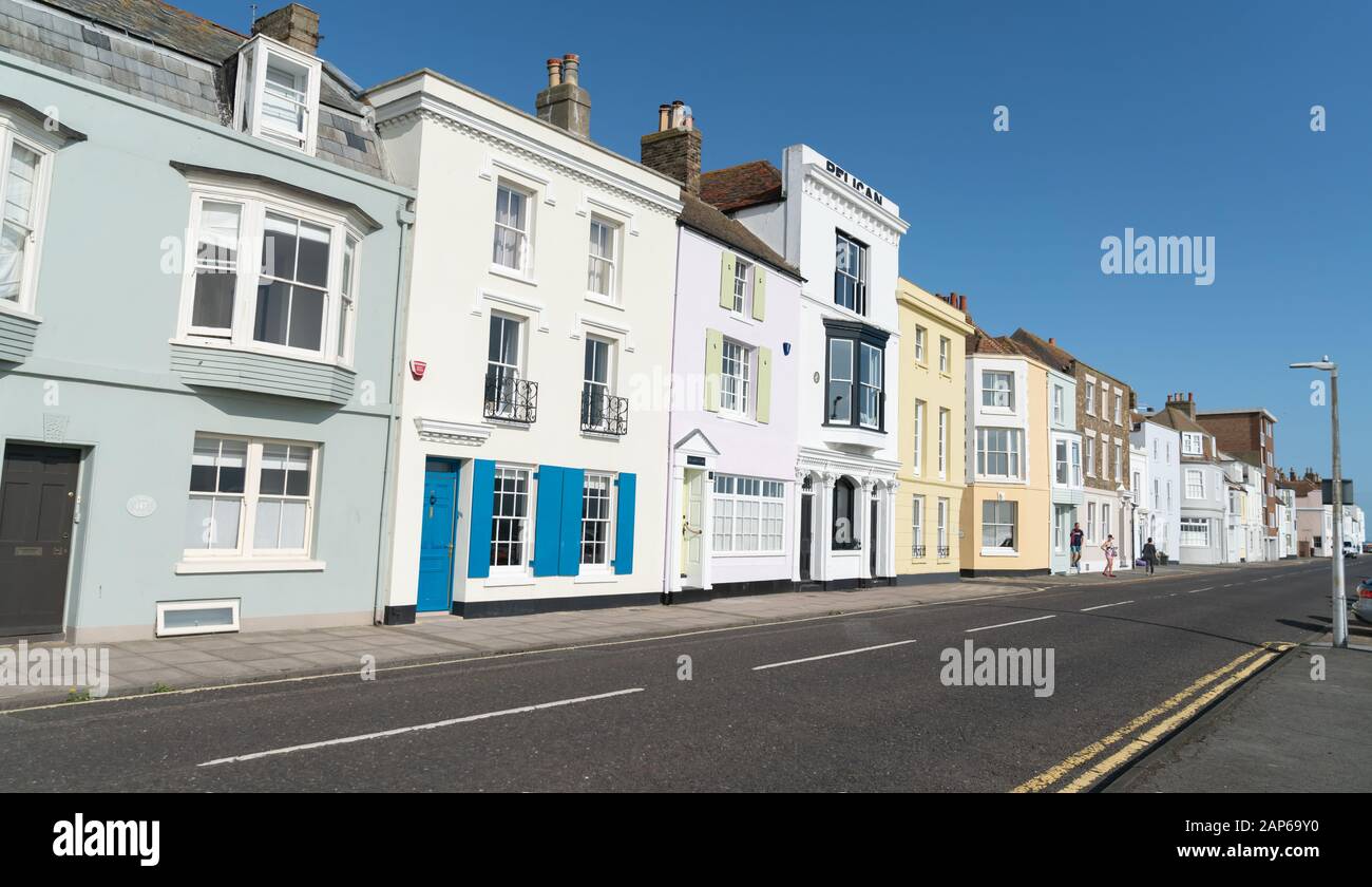 Deal England - August 19 2019; Buildings along one side Beach Street ...