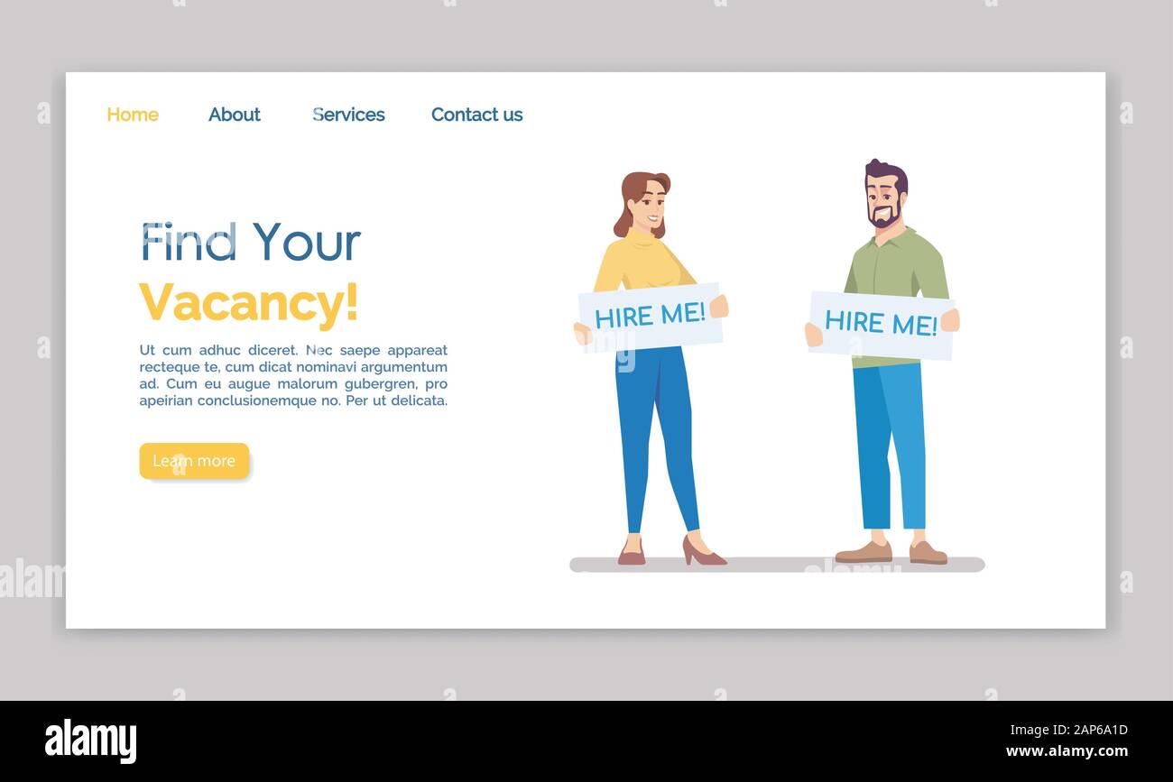 Find your vacancy landing page vector template. HR agency website ...