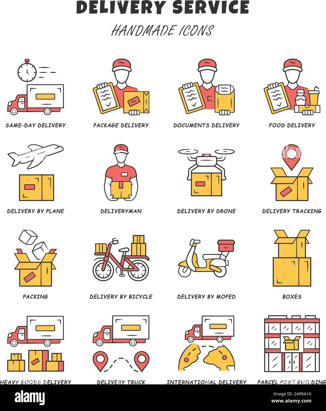Delivery yellow color icons set. Express goods shipping. Logistics and ...