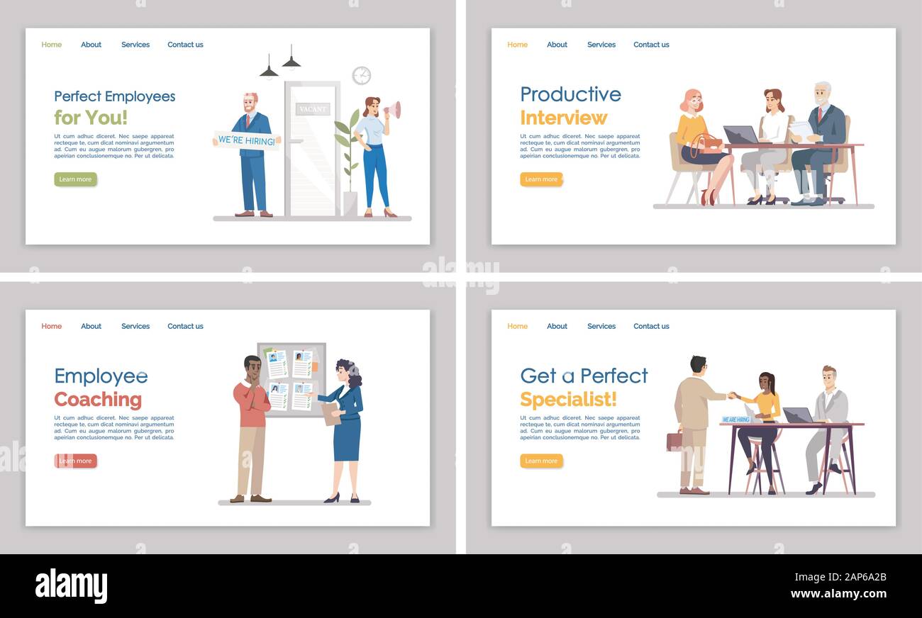 HR agency landing page vector template set. Employment service website ...