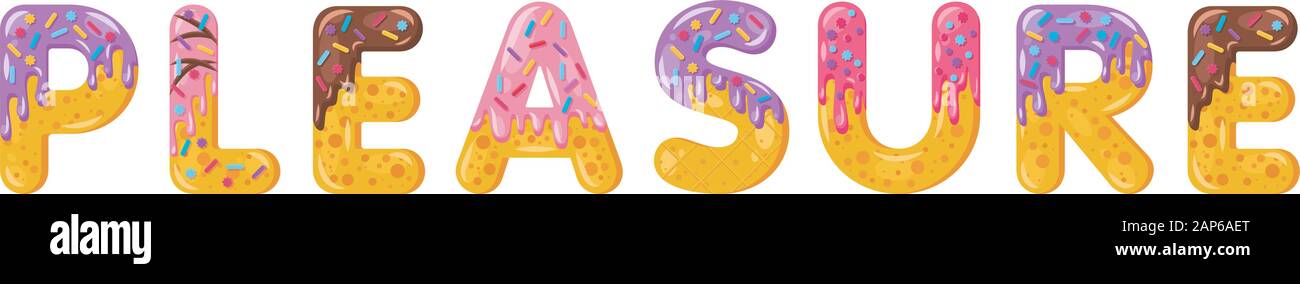 Pleasure biscuit vector lettering. Glazed gingerbread inscription ...