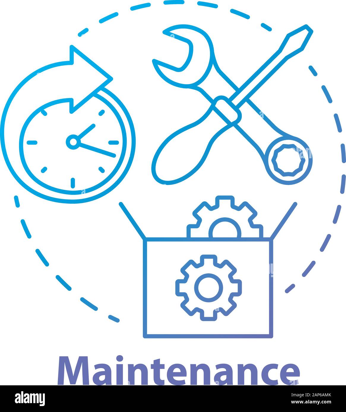 Maintenance concept icon. Round-the-clock workshop. Equipment setup ...