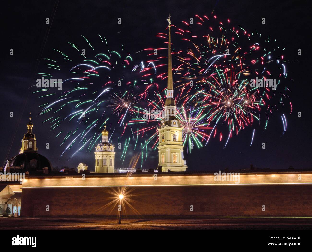 Beautiful festive fireworks for Christmas.Bright fireworks over the ...