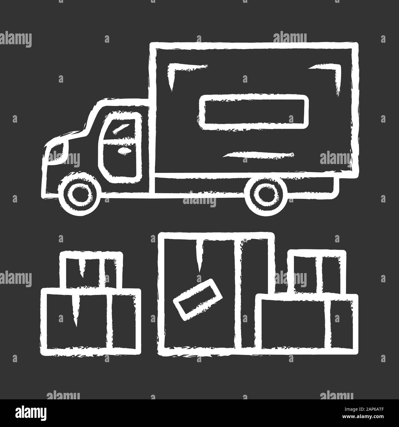 Heavy goods delivery chalk icon. Cargo shipping lorry. Freight ...
