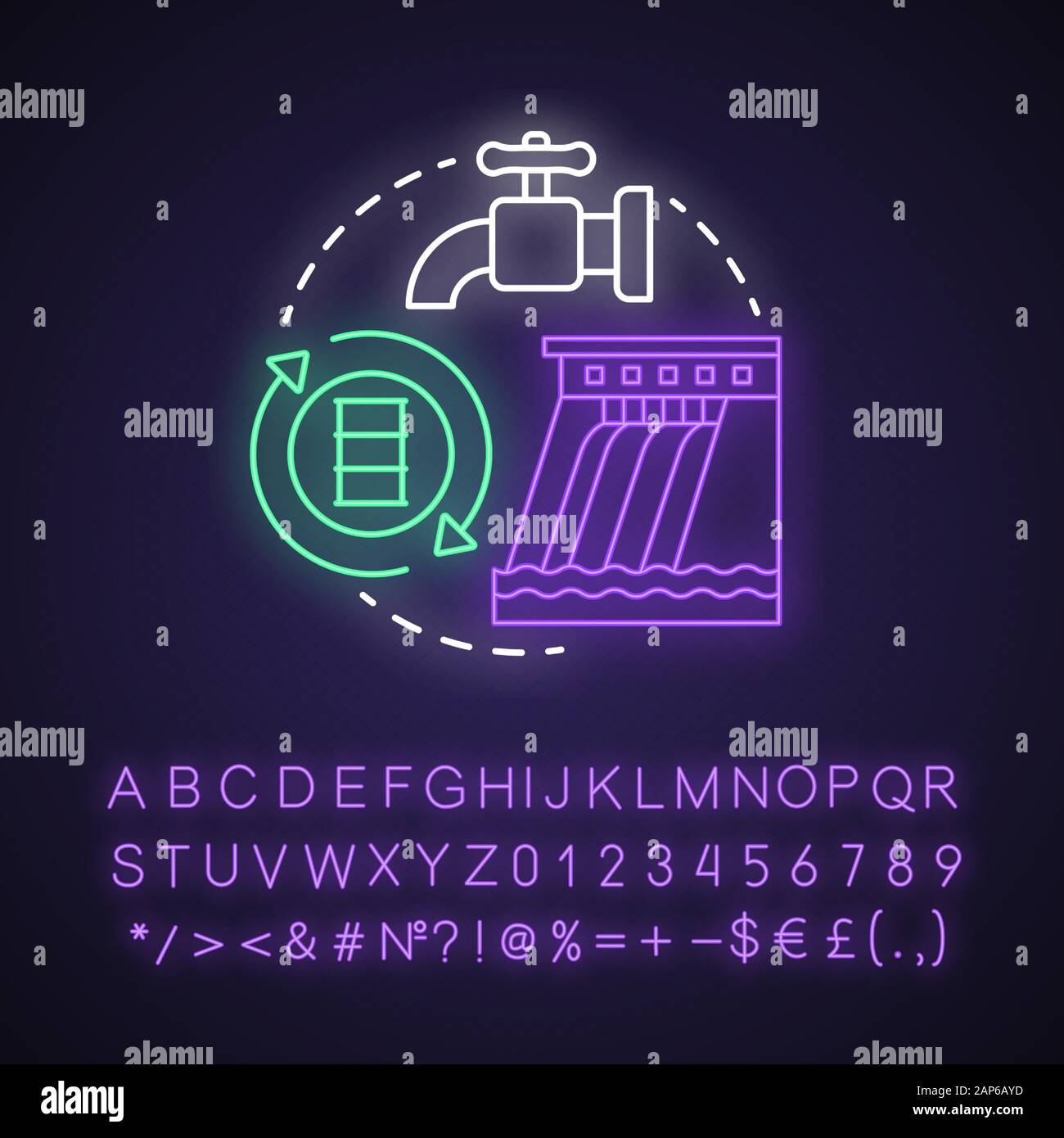 Water sources neon light concept icon. Drinking water supplies idea ...