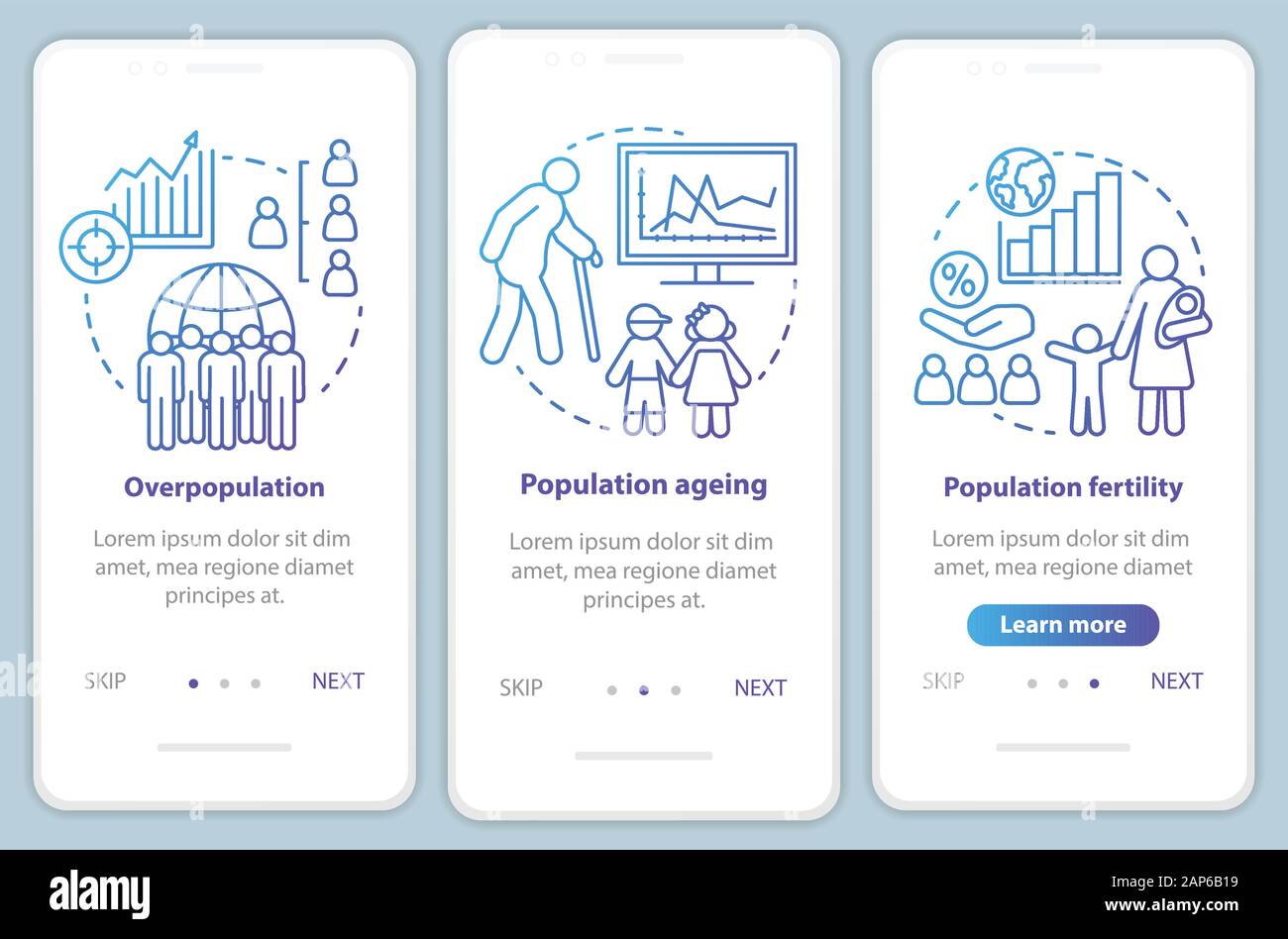 Population onboarding mobile app page screen vector template ...