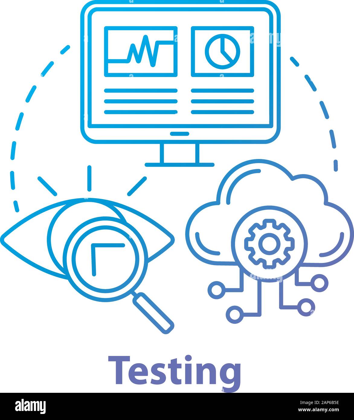 Testing concept icon. Search for information on computer and cloud ...