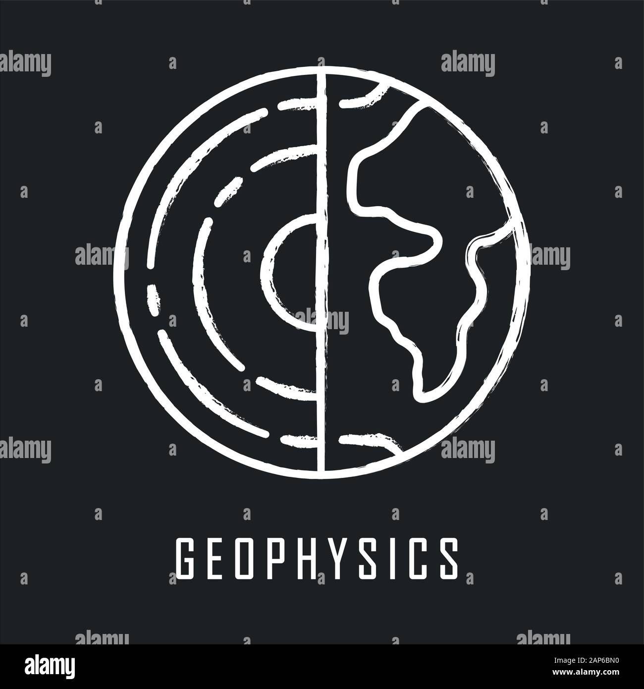 Geophysics chalk icon. Study of Earth crust and core. Physics branch ...