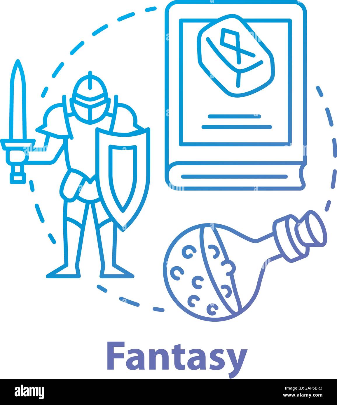 Fantasy literature blue concept icon. Fantastic fiction idea thin line ...