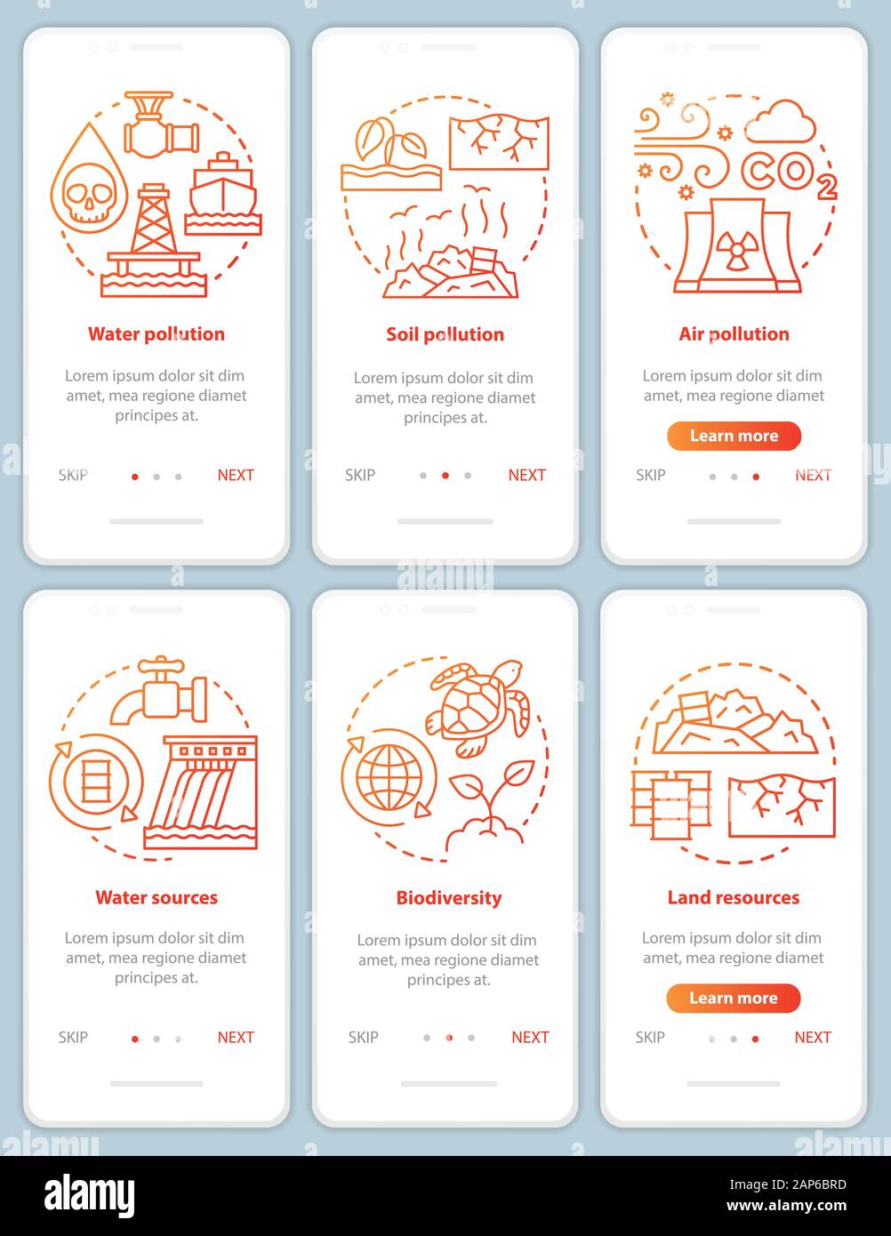 Earth resources and pollution issues onboarding mobile app page screen ...