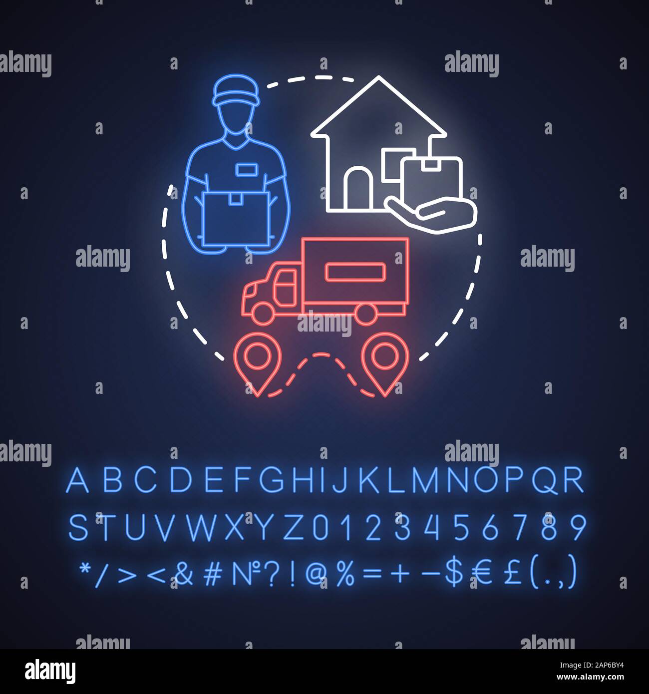 Shipping neon light concept icon. Parcel shipment idea. Logistics ...