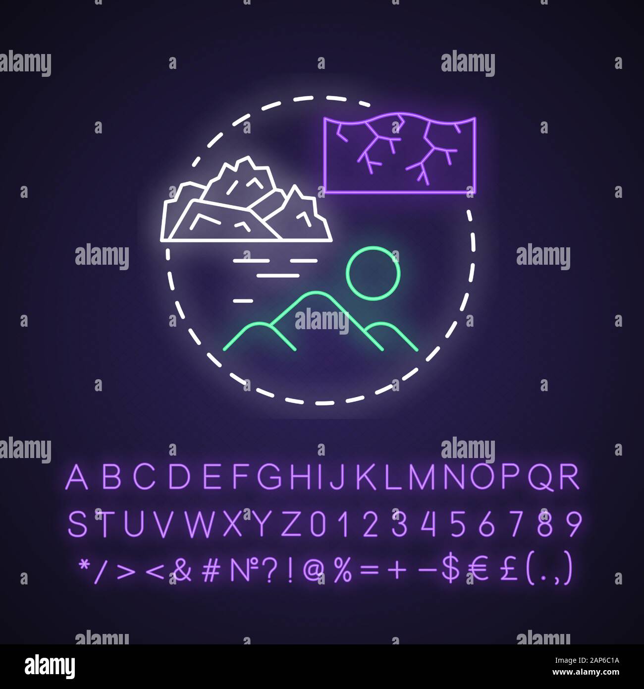 Land degradation neon light concept icon. Soil impoverishment idea ...