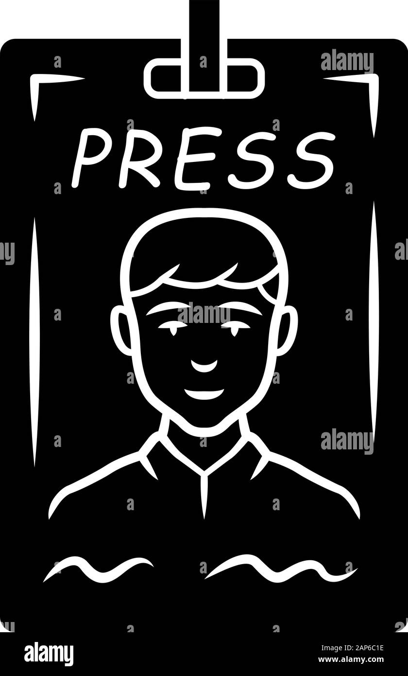 Press pass glyph icon. Journalist, reporter ID badge. Press ...