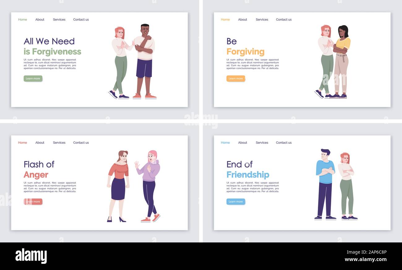 People behavior landing page vector template set. Relationship website ...