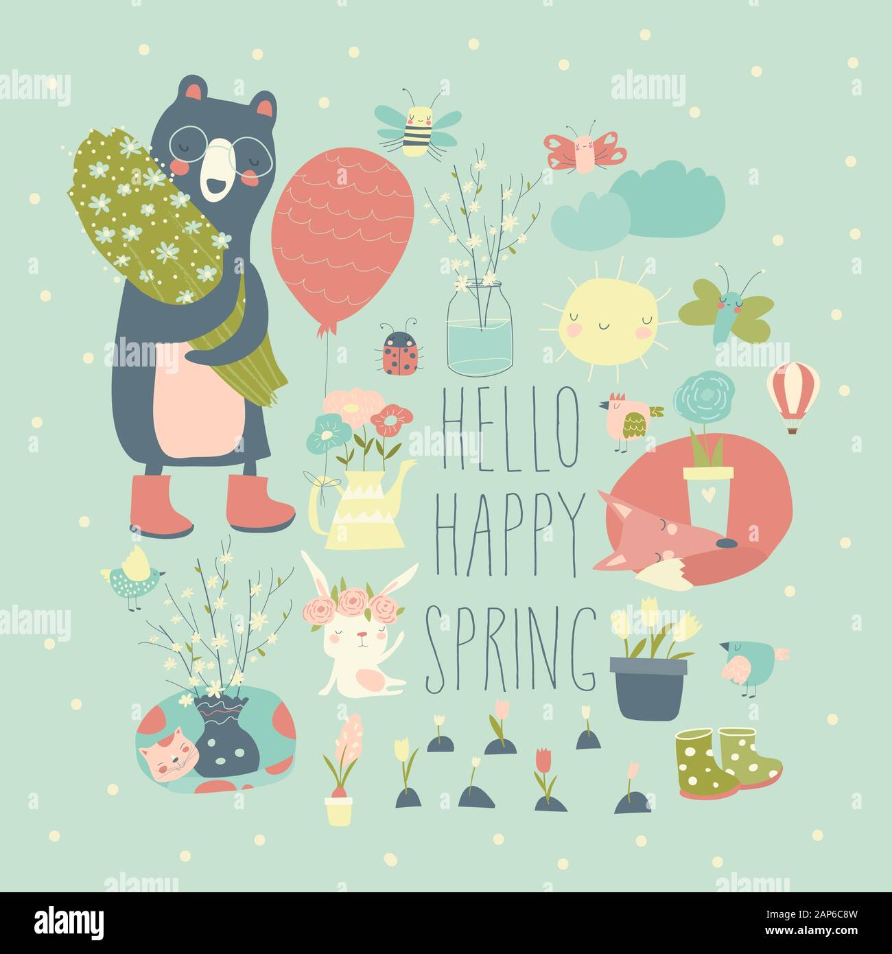 Set of cartoon animals and spring elements Stock Vector Image & Art - Alamy