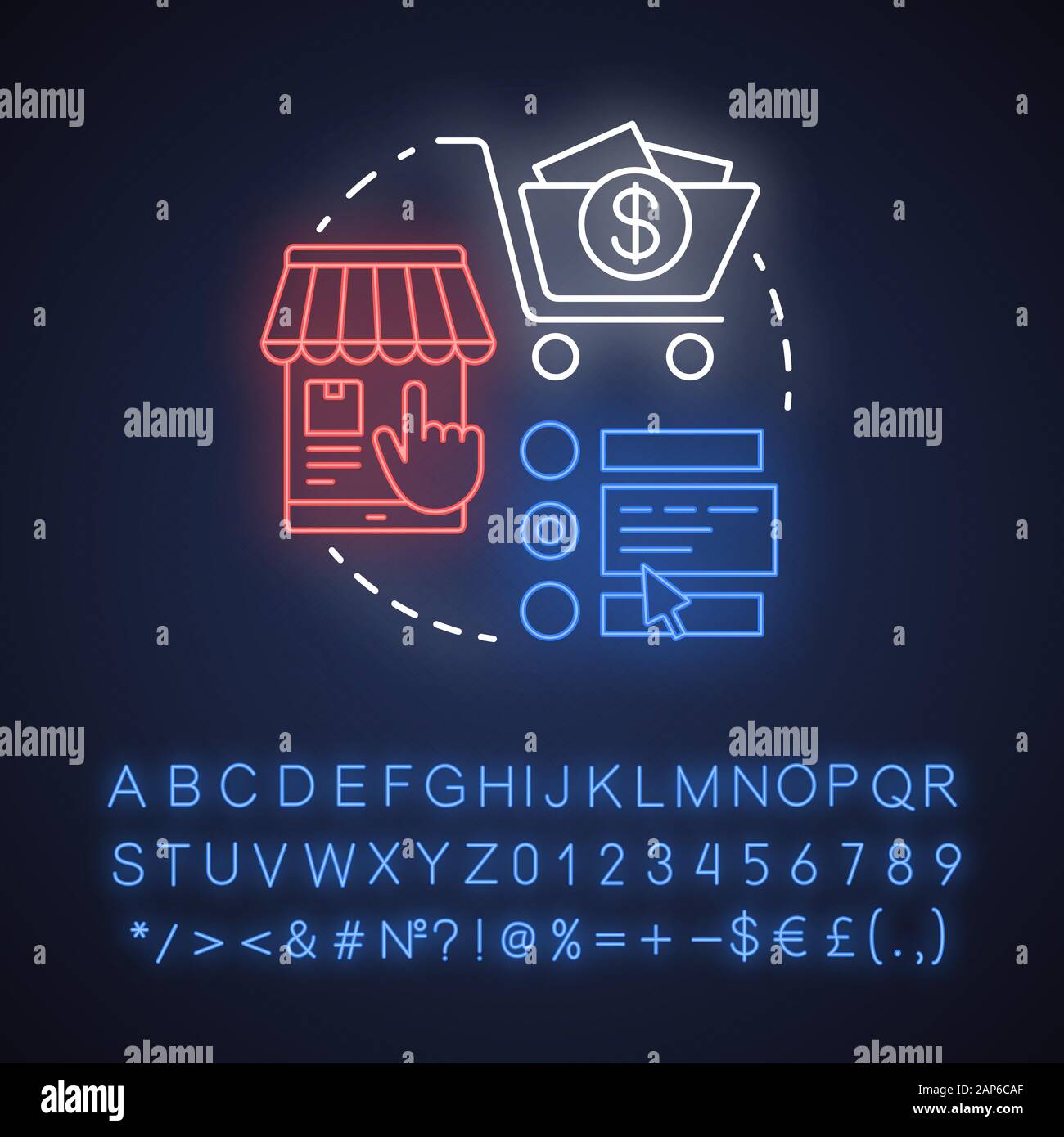 Customer order neon light concept icon. Online shopping application ...