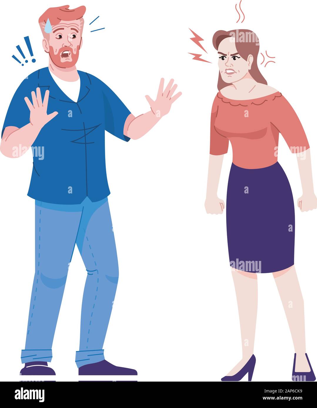 Couple quarrel flat vector illustration. Emotional family conflict ...